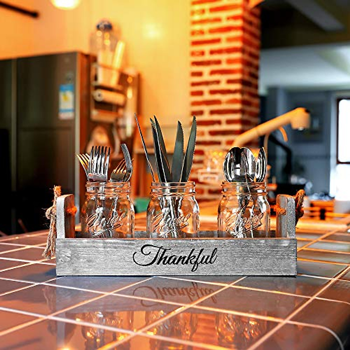 GBtroo Mason Jar Dining Table Centerpieces - Coffee Table Decor with 3 Mason Jars and Flowers - Farmhouse Home Decor Rustic Living Room and Kitchen Decoration Center Piece Farmhouse Centerpieces For Dining Room Table