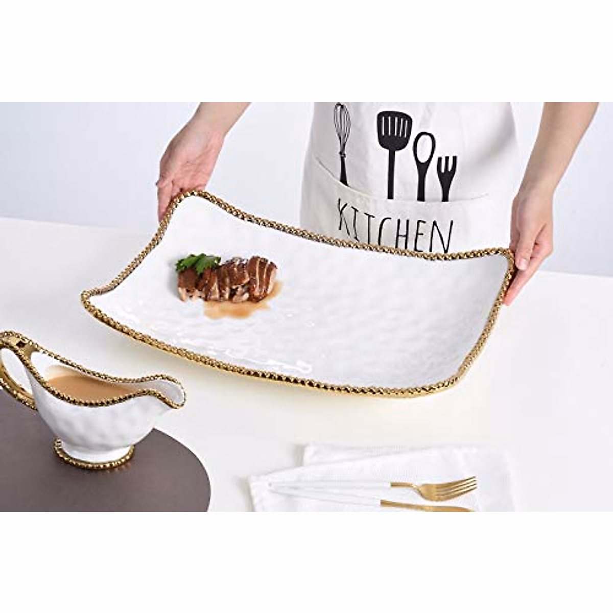 Pampa Bay Porcelain Rectangular Serving Platter Tray (Gold)