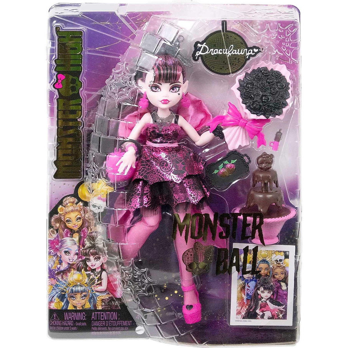 Monster High Monster Ball Doll, Draculaura in Party Dress with Themed Accessories Including Chocolate Fountain