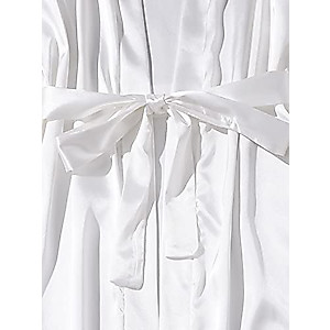 SOLY HUX Women's Satin Pajama Set 4pcs Floral Lace Trim Cami Lingerie Sleepwear with Robe White Solid L