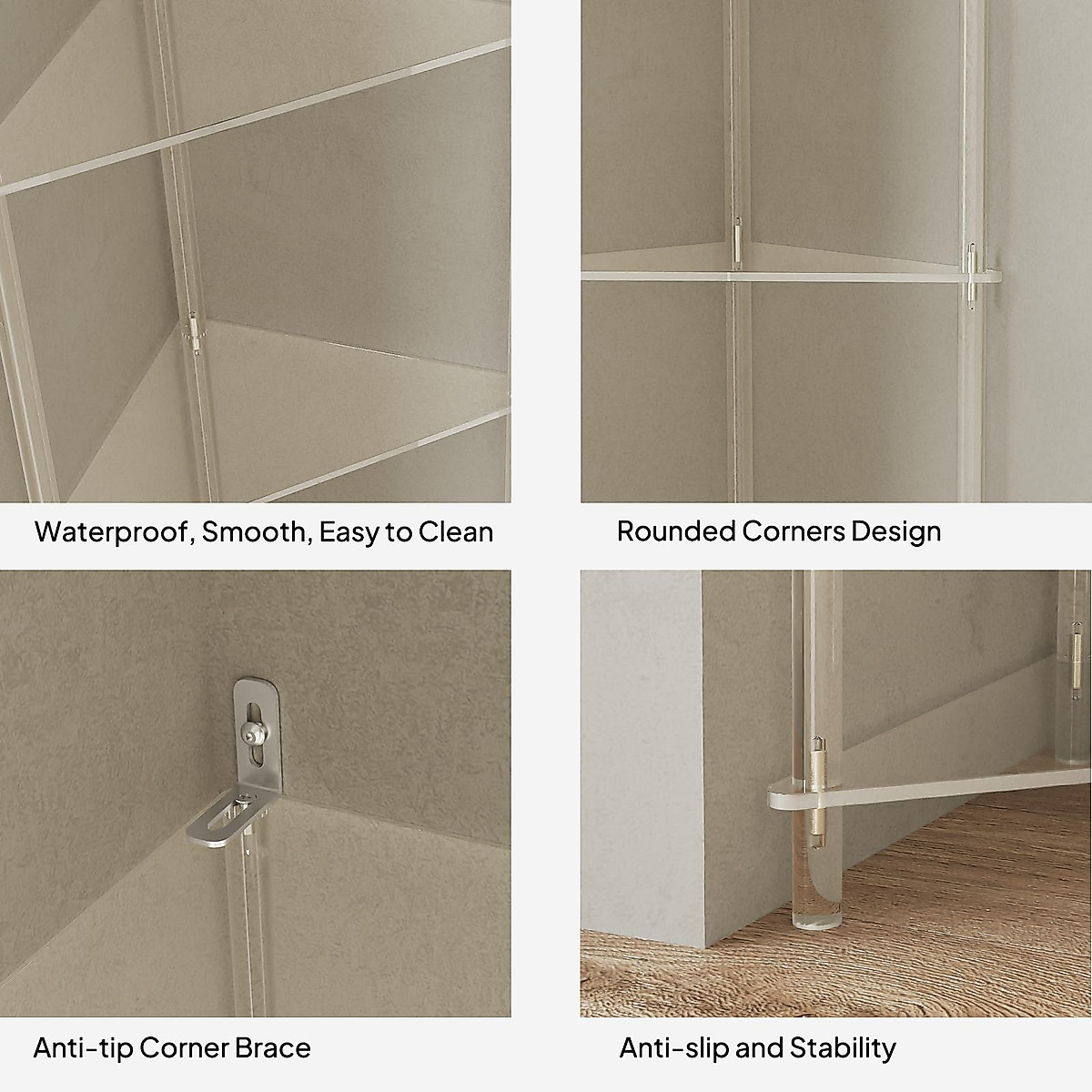 Elgaf Acrylic 5-Tier Corner Shelf Stand - 11.7'' W Corner Display Shelves Storage Shelf for Collectibles, Plants, Books, 11.7’’ D x 11.7'' W x 53.3'' H, Triangle, Clear