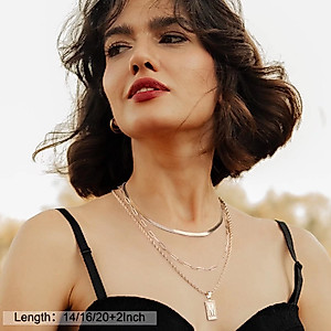 Layered Initial Necklaces for Women, 14K Gold Plated Layering Snake Choker Necklace Paperclip Chain Necklace Square Letter M Initial Necklace Gold Layered Necklaces for Women Gold Necklaces for Women