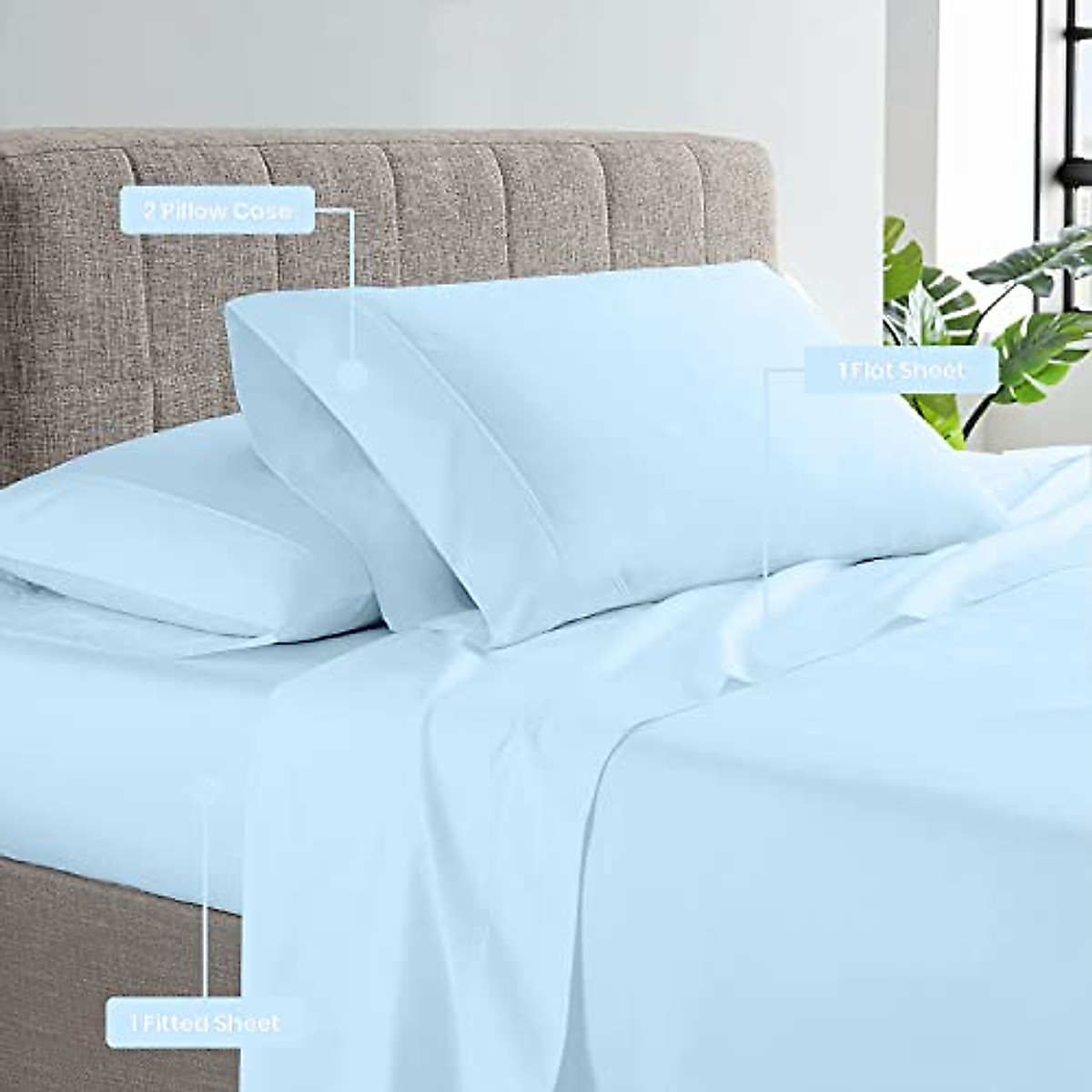 100% Egyptian Cotton Bed Sheets Set -800 Thread Count 4-Piece light blue Solid Sheets Set, Long Staple Luxury California King Size Fits Mattress Upto 16'' Deep Pocket ( light blue Solid )
