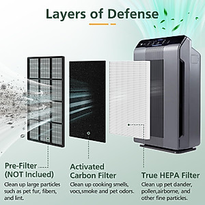 isinlive 115115 Replacement Filters A Size 21 for Winix PlasmaWave 5300-2, C535, 6300, 5300, 6300-2, P300, AM90, 9000, 5000, 5000B, C909, 9800 Air Purifier, 1 True HEPA Filter + 4 Carbon Pre-Filters