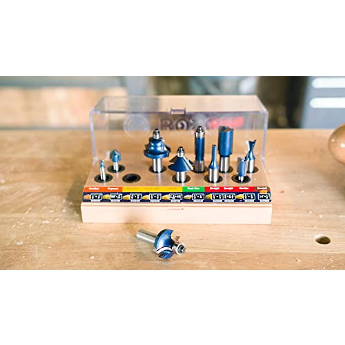 BOSCH RBS010 10-Piece 1/2 In. and 1/4 In. Shank Carbide-Tipped All-Purpose Professional Router Bits Assorted Set with Case for Applications in Straight, Trimming, Decorative Edging, Dovetail Joinery