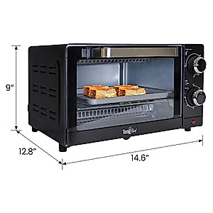 Total Chef 4-Slice Toaster Oven, 1000W, Black Compact Countertop Oven with Natural Convection, Temperature Control Dial, 30 Minute Timer, Bake, Toast, Roast, Includes Baking Pan and Toasting Rack