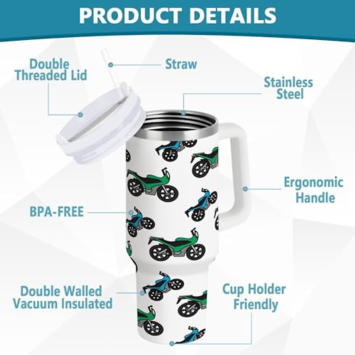 ARGTILDN 30 oz Tumbler Motorcycles Cool Insulated Travel Mug with Handle and Straw Lid Stainless Steel Vacuum Coffee Cup Tea Beverage Container Water Bottles for Car Sports office