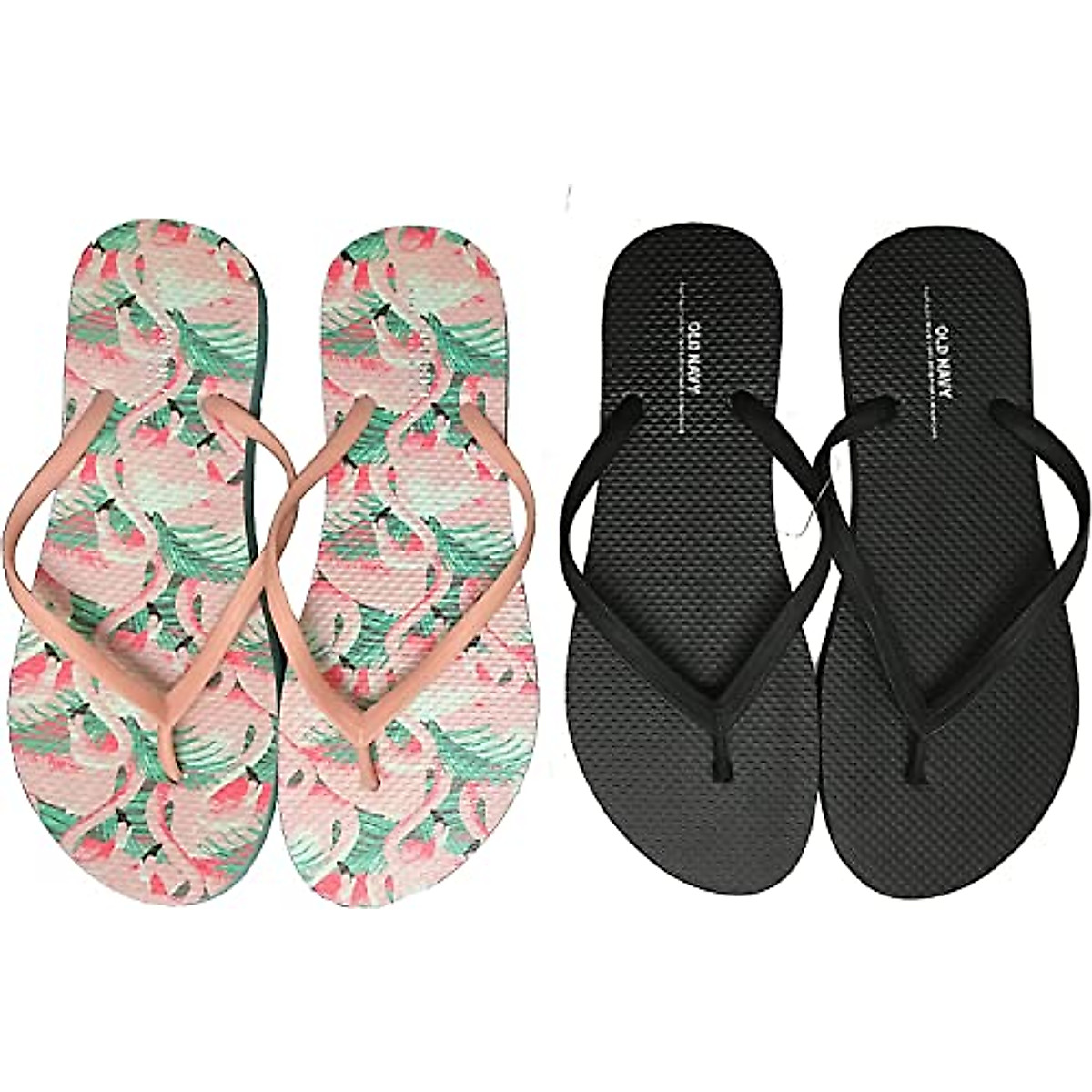 Old Navy Women Beach Summer Casual Flip Flop Sandals (7 Flamingo & Black Flip Flops) with Dust Cover