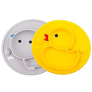 Baby Plate Silicone Placemat One-Piece, Suction Toddler Plates , Divided Dishes for Toddler Kids, Self Feeding, BPA Free, Microwave & Dishwasher Safe
