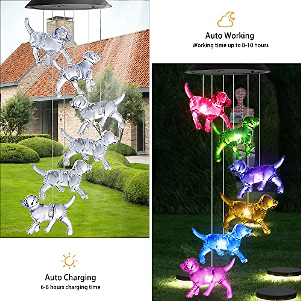Dog Wind Chimes, Ousenone Solar Wind Chimes Color Changing Outdoor Unique Birthday Gifts for Women Gardening Gifts for mom Grandmother