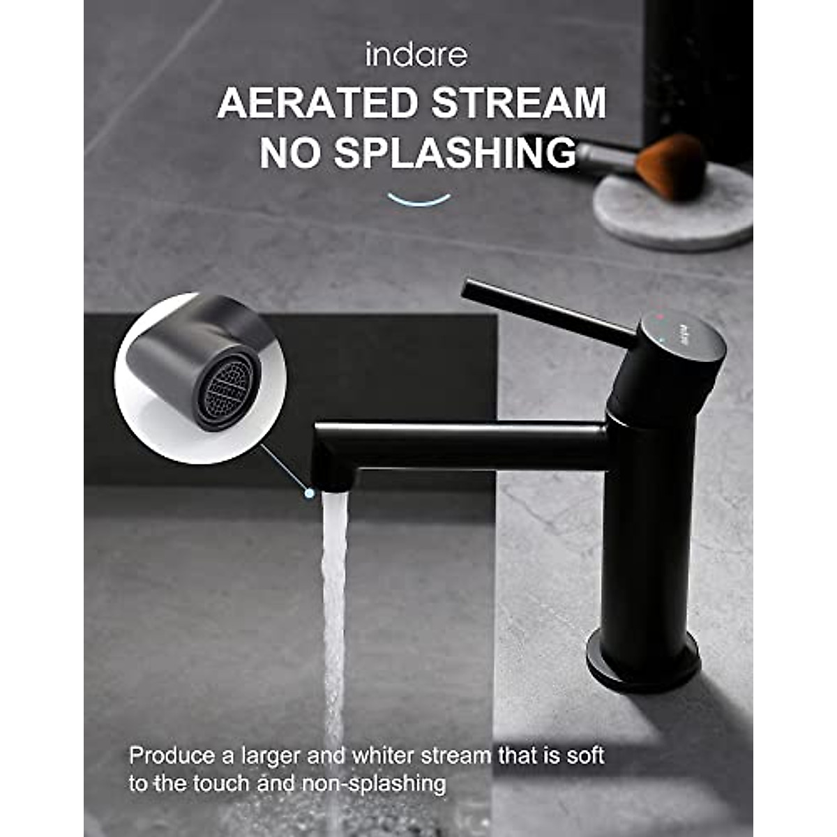 Bathroom Faucet, Indare Single Hole Brass Matte Black Bathroom Faucet with Pop-up Sink Drain Assembly and Faucet Supply Hose