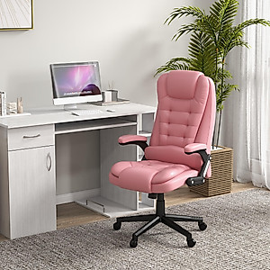 HOMCOM High Back Vibration Massage Office Chair with 6 Vibration Points, Heated Reclining PU Leather Computer Chair with Armrest and Remote, Pink