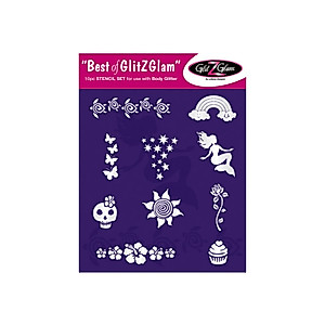 Best of GlitZGlam Stencit Set, Body Adhesive and Glitter Tattoo Kit Original - with 6 Large Glitters & 12 Stencils - HYPOALLERGENIC and DERMATOLOGIST TESTED! - for boys & Girls. Children Tattoos by Gl