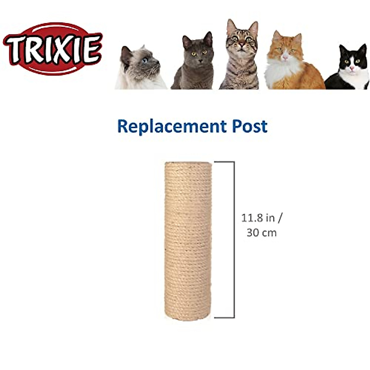 TRIXIE Replacement Sisal Post for Scratching Posts, Cat Trees and Cat Towers, 3.5 in x 11.8 in (9 x 30 cm)