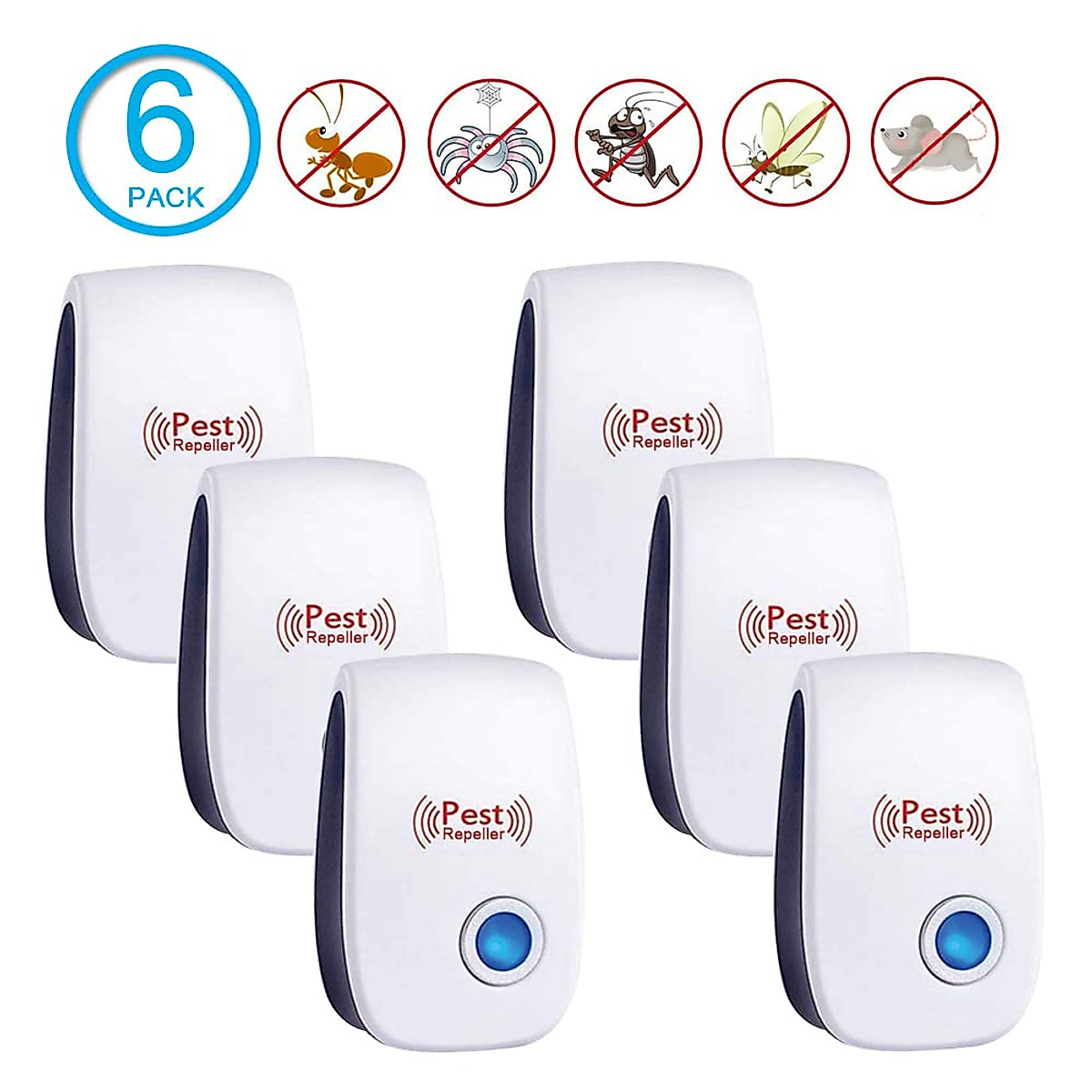 (6 Pack) Ultrasonic Pest Repeller, Electronic Plug in Sonic Repellent pest Control for Insects Roaches Ant Mice Bugs Mouse Rodents Mosquitoes Spiders, Home, Office, Warehouse, Hotel