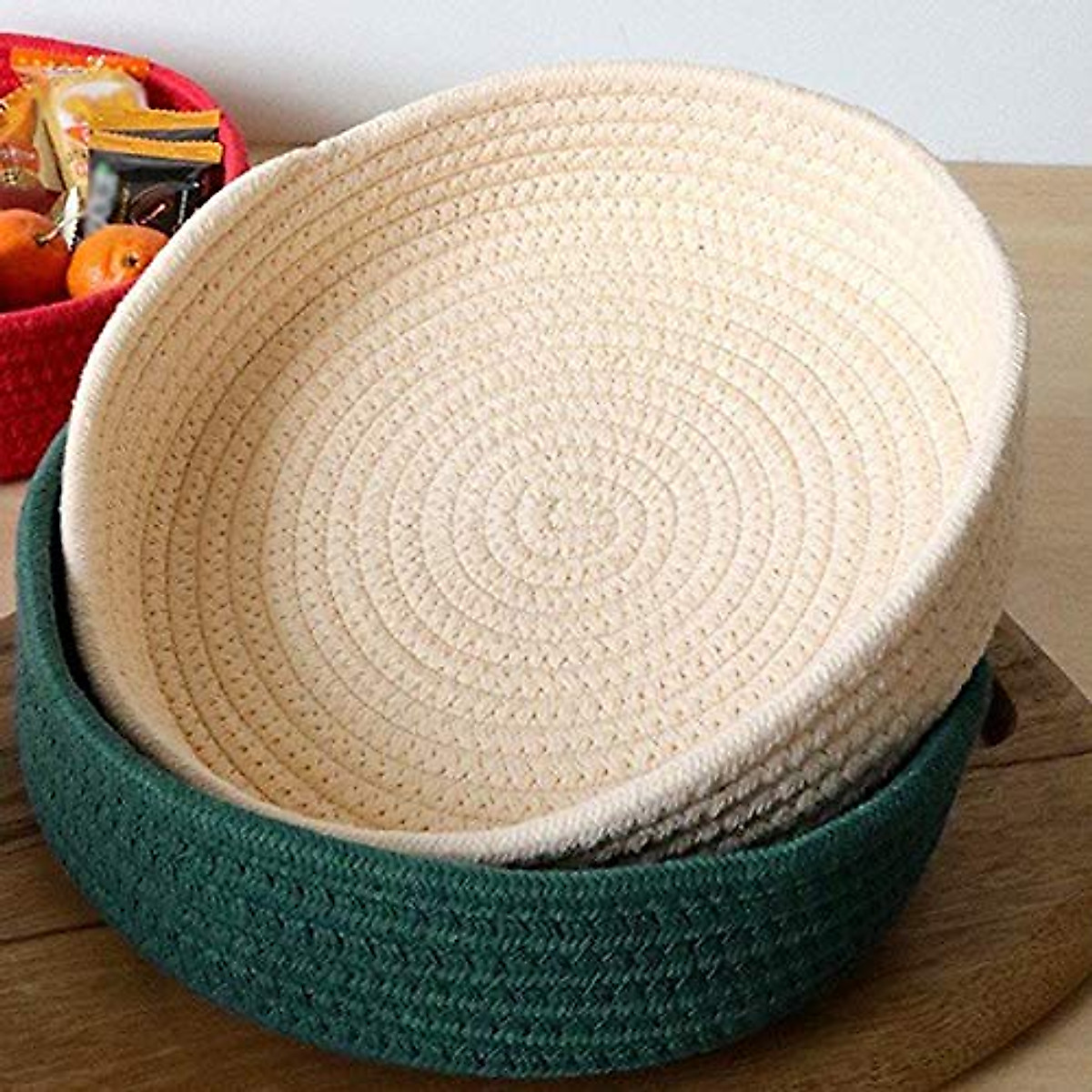 tbpersicwT Storage Basket Stackable Large Capacity Simple Design Decorative Woven Cotton Rope Baskets for Bedroom Red