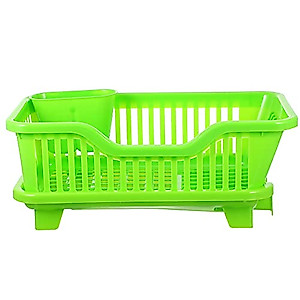 Hemoton Dish Drainer Rack Dish Drying Rack Utensil Cutlery Holder Over Sink Dish Rack Basket Shelf Chopsticks Holder for Kitchen Counter Organiser Green
