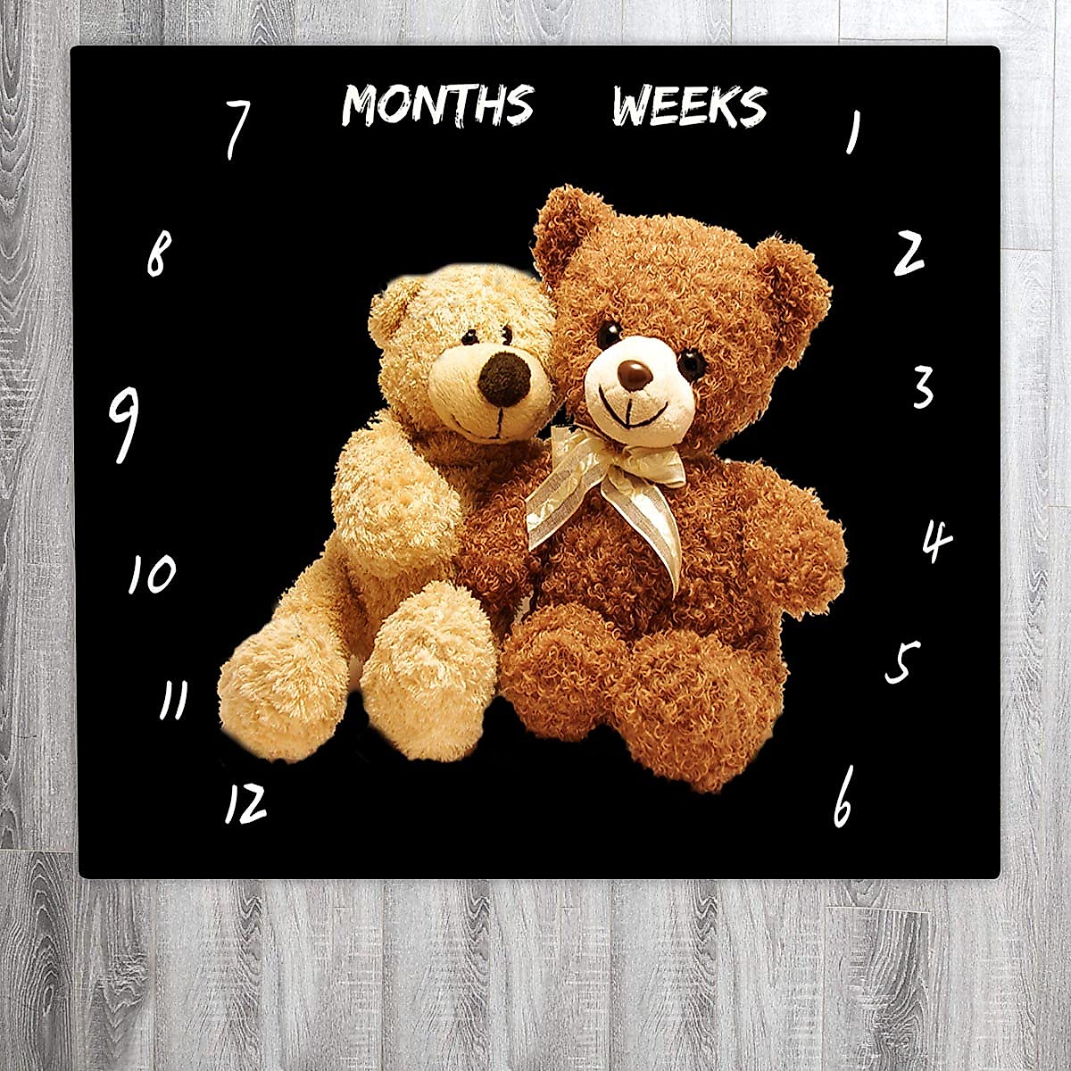 EARVO Cute Bear Baby Monthly Milestone Blanket Boy or Girl Baby Month Blanket Black Background Milestone Blanket for Newborn to 12 Months Milestones 47”x40”BTXYEA51