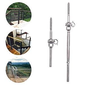 (10 Pack) Adjustable T316 Stainless Steel Deck Cable Railing Kit for Wood Posts, Swage Turnbuckle 10-Pcs, Eye Terminal Wood Screw Stair Railing Marine Grade