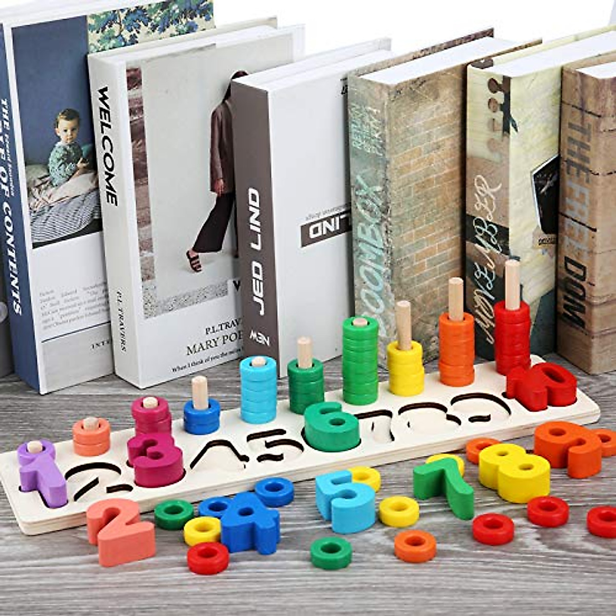 KangRuiZhe Montessori Materials Wood Math Blocks Shape Sorter Number and Stacking Learning Toys (Mathematics)