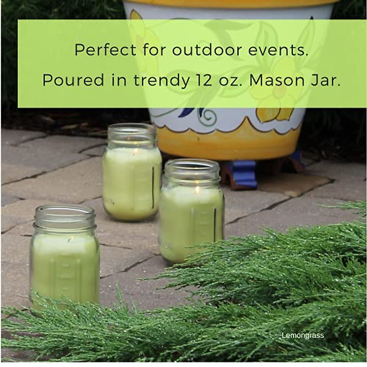 Mosquito Naturals Lemongrass Candles with Essential Oils (Set of 3) for Patio, Deck, Outdoor or Indoor Use - 88 Hour Burn - All Natural, Soy Base - Mason Jar with Lid, Made in USA (Lemongrass)