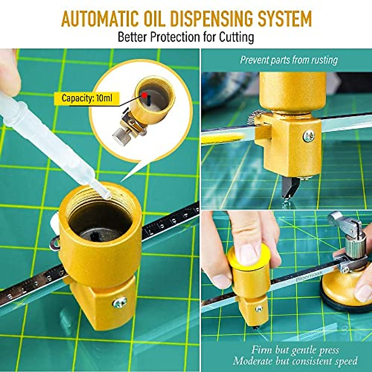 B BLOOMOAK Heavy Duty Circular Glass Cutter with Round Knob Handle and Suction Cup Adjustable Diamond Glass Cutter Tool Set 24" with Extra Blade (60cm)