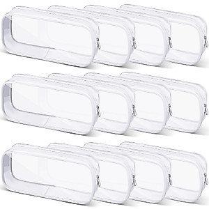 Cindeer 12 Pcs Clear PVC Pencil Bags with Zipper Pencil Pouch Clear Pencil Box Travel Toiletries Bag Makeup Bags Large Capacity Pencil Bag for Office Stationery Travel Storage (White)