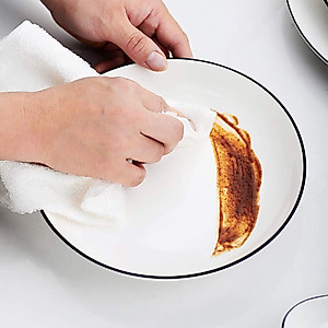 YOLIFE 10 inch Porcelain Dinner Plate Set of 6 - White Round Ceramic Serving Dish for Steak Patas Pizza Restaurant with Black Trim