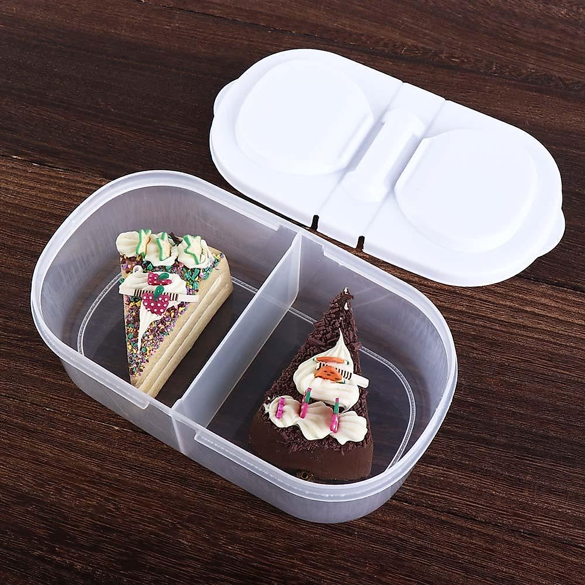 Kopida 2 Pcs Food Storage Containers with Lids, Plastic Double Compartment Fridge Storage Organizer Boxes, Food Container for Pantry Organization and Storage