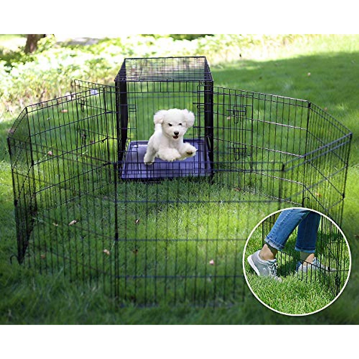 Pet Playpen Puppy Playpen Kennels Dog Fence Exercise Pen Gate Fence Foldable Dog Crate 8 Panels 24 Inch Kennels Pen Playpen Options Ideal for Pet Animals Outdoor Indoor Artmeer(24 Inch)