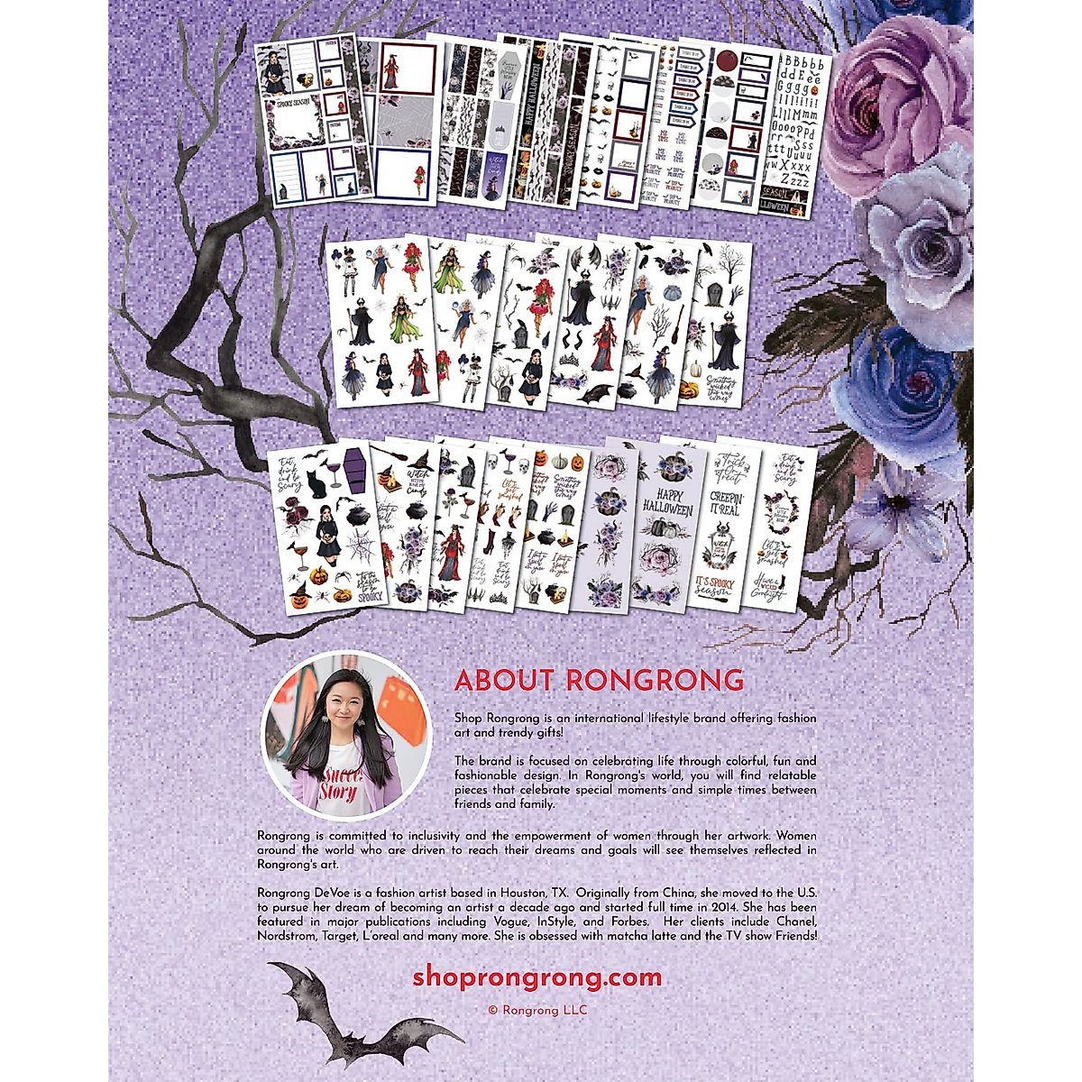Rongrong Halloween Theme Sticker Book for Planners, Calendars, Journals and Projects – Premium Quality Hand Drawn Perfect for Adding Hocus Pocus to your schedule – Scrapbook Accessories – 24 Sheets