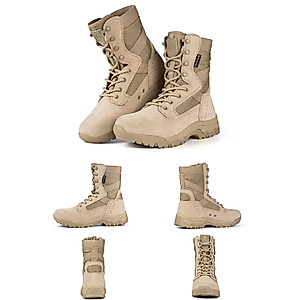 FREE SOLDIER Men's Tactical Boots 8 Inches Lightweight Combat Boot Durable Suede Leather Military Work Boots Desert Boot (Tan, 10.5)