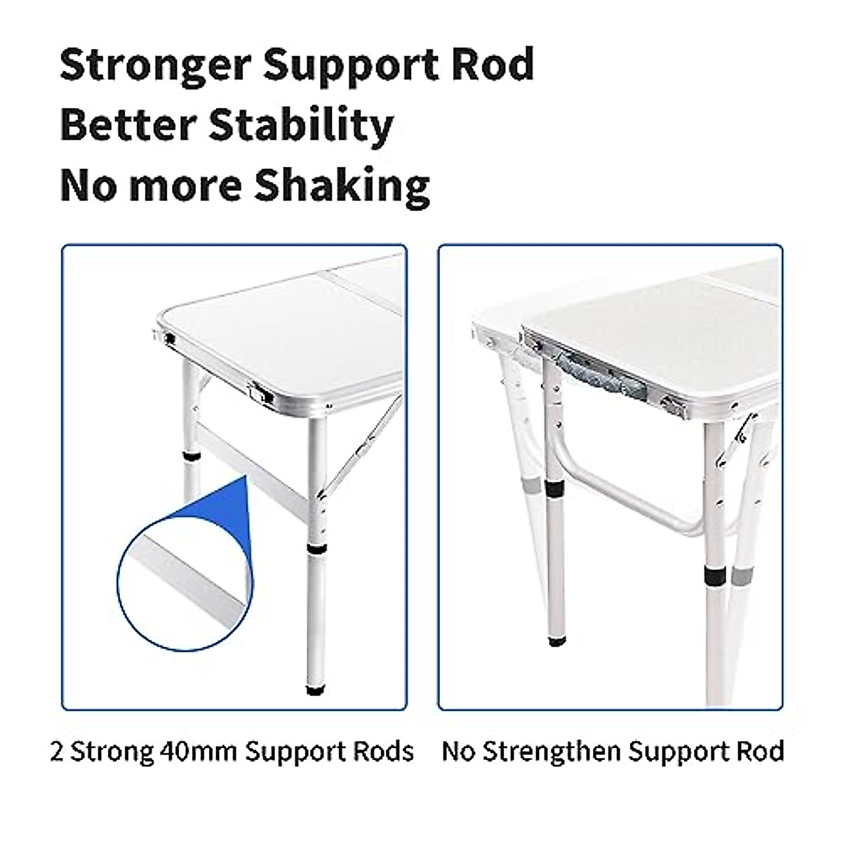 Moosinily 2 Feet Outdoor Folding Table Aluminum Lightweight Small Picnic Table Ajustable Height Portable Table with Carry Handle for Beach, Picnic, Indoor, White
