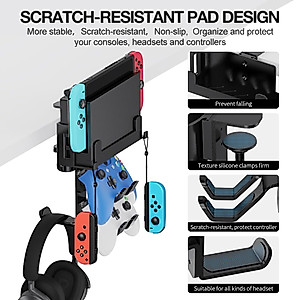 JDGPOKOO 4 in 1 Under Desk Clamp for Nintendo Switch/OLED, Switch Holder Mount with 360° Rotatable Headphone Hanger and Controller Holder, Headset and Controller Stand for PS4, PS5, Xbox, PC