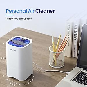 ROSEKM Small Air Purifiers for Desktop, HEPA Air Purifiers for Office, Bedroom, Home, Car, Small Room, Mini Air Purifier Air Cleaner for Smoke, Dust with Fragrance Sponge & Night Light