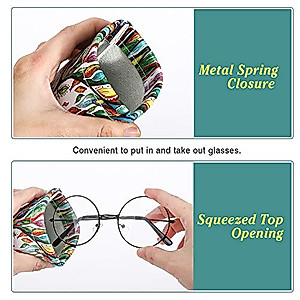 MoKo Squeeze Top Sunglasses Case, (2 Pack) Portable Eyeglass Pouch Sunglass Goggles Soft Case Protective Eyewear Case Bag Glasses Holder for Women with Cleaning Cloth, Black & Lucky Tree