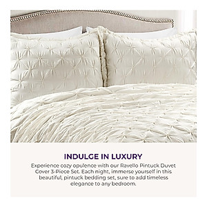 Lush Decor Ravello Pintuck Duvet Cover Set - Luxe 3 Piece Textured Oversized Bedding Set - Traditional Glam & Farmhouse Inspired Bedroom Decor - Full/ Queen, Ivory