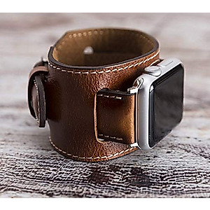 VENOULT iWatch Series 8 Compatible Apple Watch Cuff Bands for Man or Women 45mm, 44mm, 41mm, 40mm, Series 8-1 Dark Brown Genuine Leather Bull Strap, HANDMADE