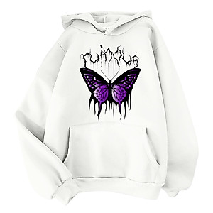 Ollysqiar Women's White Long Sleeve Sweatshirt with Kangaroo Pocket