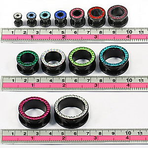 1 Piece of 5/8 Inch - 16mm Multi Pink Crystal Stone Setting on Black Acrylic Ear Gauge Flesh Tunnel
