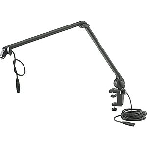 K&M König & Meyer 23860.311.55 Microphone Desk Boom Arm Stand | Thread Connector | Wide Table Clamp Range For Smooth Surfaces/Tubes | Extra Long Mic Cable w/3 Pin XLR Plug Incl. | German Made Black