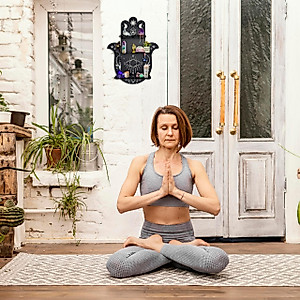 Hamsa Hand Crystal Display Shelf Metal Hamsa Wall Decor Floating Shelf Crystal Holder Spiritual Room Decor Shelf Evil Eye Decor Spiritual Decor Shelf for Stones Essential Oil Witch Decor Shelf