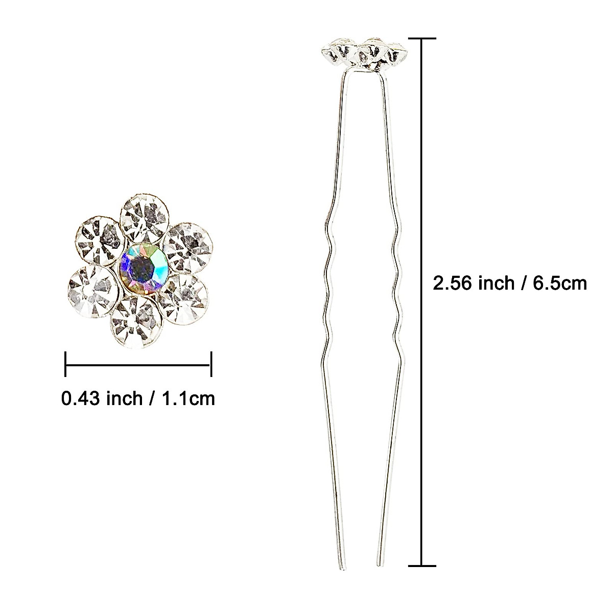 BETITETO Rhinestone Flower Hair Pins, 40 Pcs U-Shaped Crystal Party Wedding Bridal Hair Accessories for Women Girls (White)