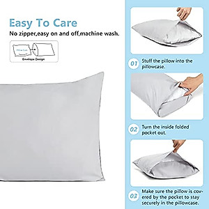 TILLYOU Toddler Pillowcase 2 Pack with Envelope Closure,13" x 18" Silky Soft Microfiber Travel Kids Pillow Cases for Boys and Girls,Gray