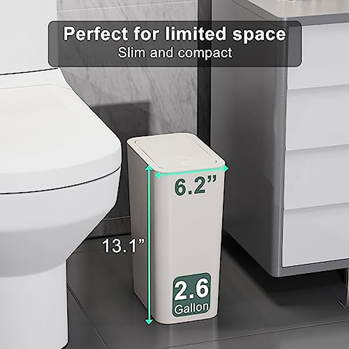 Yeebuuke 3 Pack 2.6 Gallon / 10 Liter Small Trash Can with Lid, Bathroom Garbage Can with Lid, Waste Basket for Bathroom, Kitchen, Bedroom, Laundry, Living Room, Dorm Room, Office - Cream