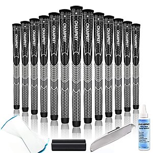 CHAMPKEY Comfortable Golf Grips Set of 13 - Choose Between 13 Grips with 15 Tapes and 13 Grips with All Repair Kits (Black&Grey(All Repair Kits Included), Standard)
