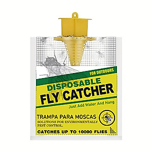 Outdoor Fly Traps 8 Pack with Adjustable Hanging Strings (8 PCS), Disposable Hanging Fly Traps with Natural Pre-Baited Bags | Effective Fly Killer for Backyard, Patio, Park or Farm Yellow