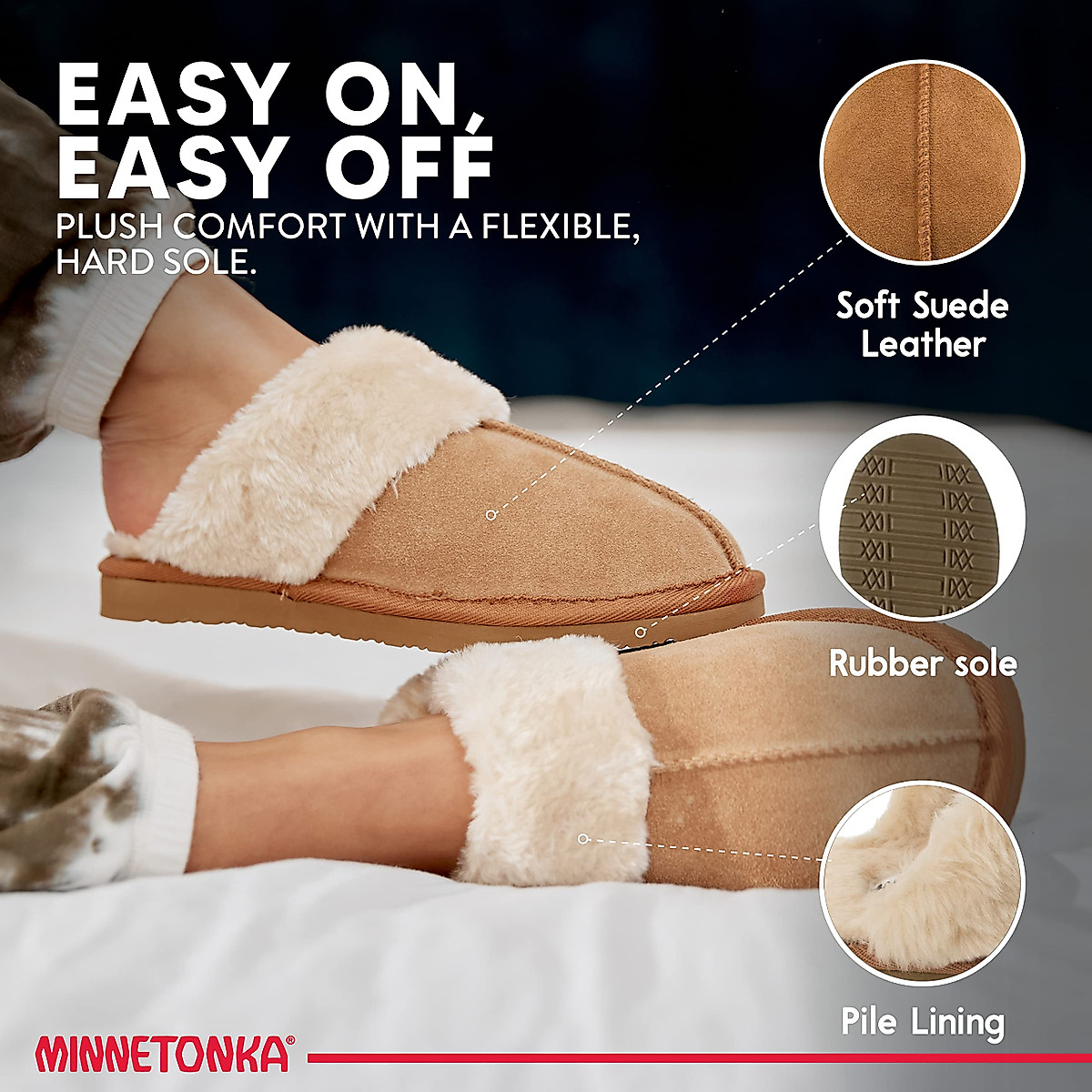 Minnetonka Women's Chesney Suede Scuff Slippers 9 M Chocolate