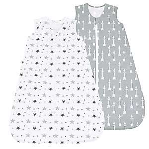 david's kids 100% Cotton Baby Sleep Sack 6-12 Months, Soft Baby Wearable Blankets with 2-Way Zipper, 2 Pack Comfy Sleeping Bags for Infant Newborn Boys Girls Neutral, Medium Size, Stars & Arrows