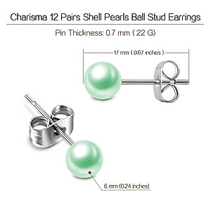 Charisma 6mm Composite Pearl Earrings Round Ball Pearls Stud Earrings Hypoallergenic 12 Pairs Mixed Color Imitation Pearl Earrings Set for Women